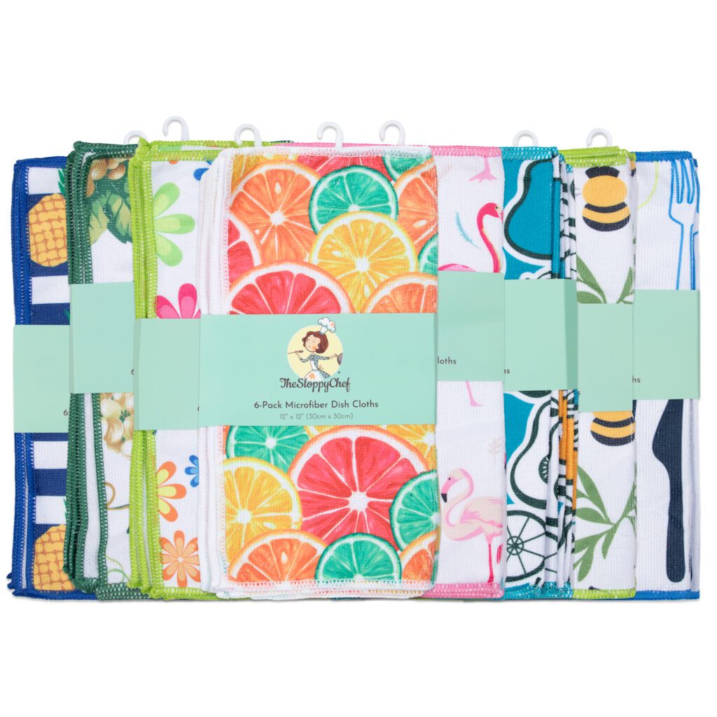 The Sloppy Chef Microfiber Printed Dishcloth 6 Pack - Arkwright Home