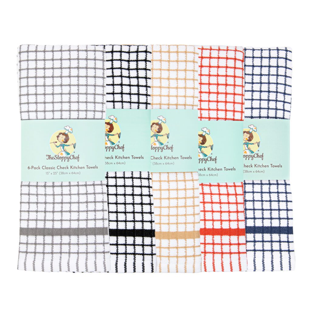 6-Pack Sloppy Chef Classic Check Kitchen Towels - Arkwright Home